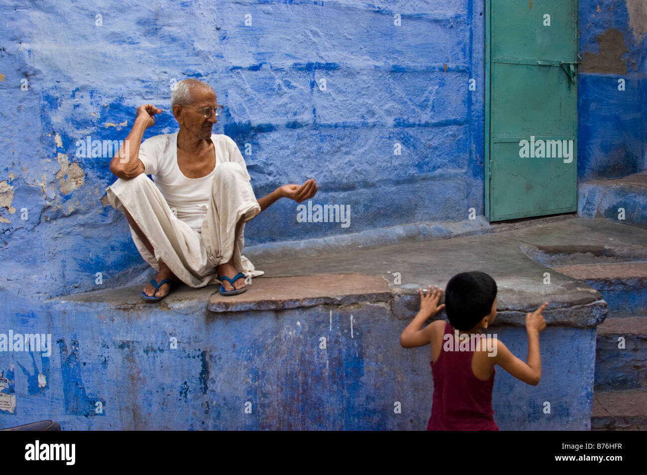 A street scene in so called blue city of Jodhpur, Rajastan, India Stock ...