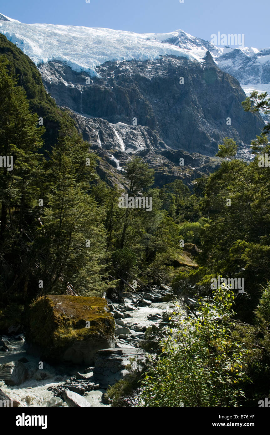The Rob Roy glacier and stream, Mount Aspiring National Park, South ...