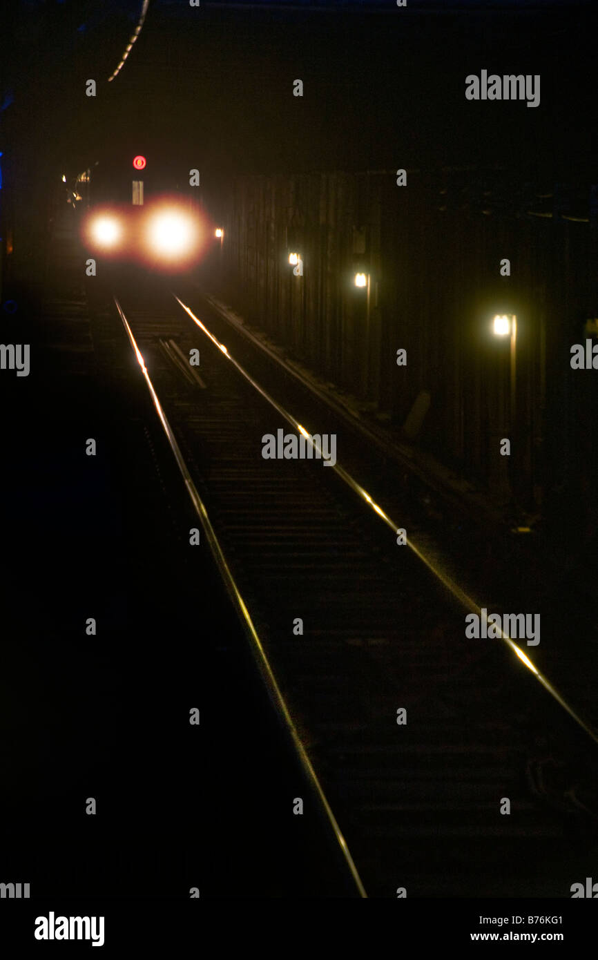 View of the subway train approaches a station in New York City Stock ...