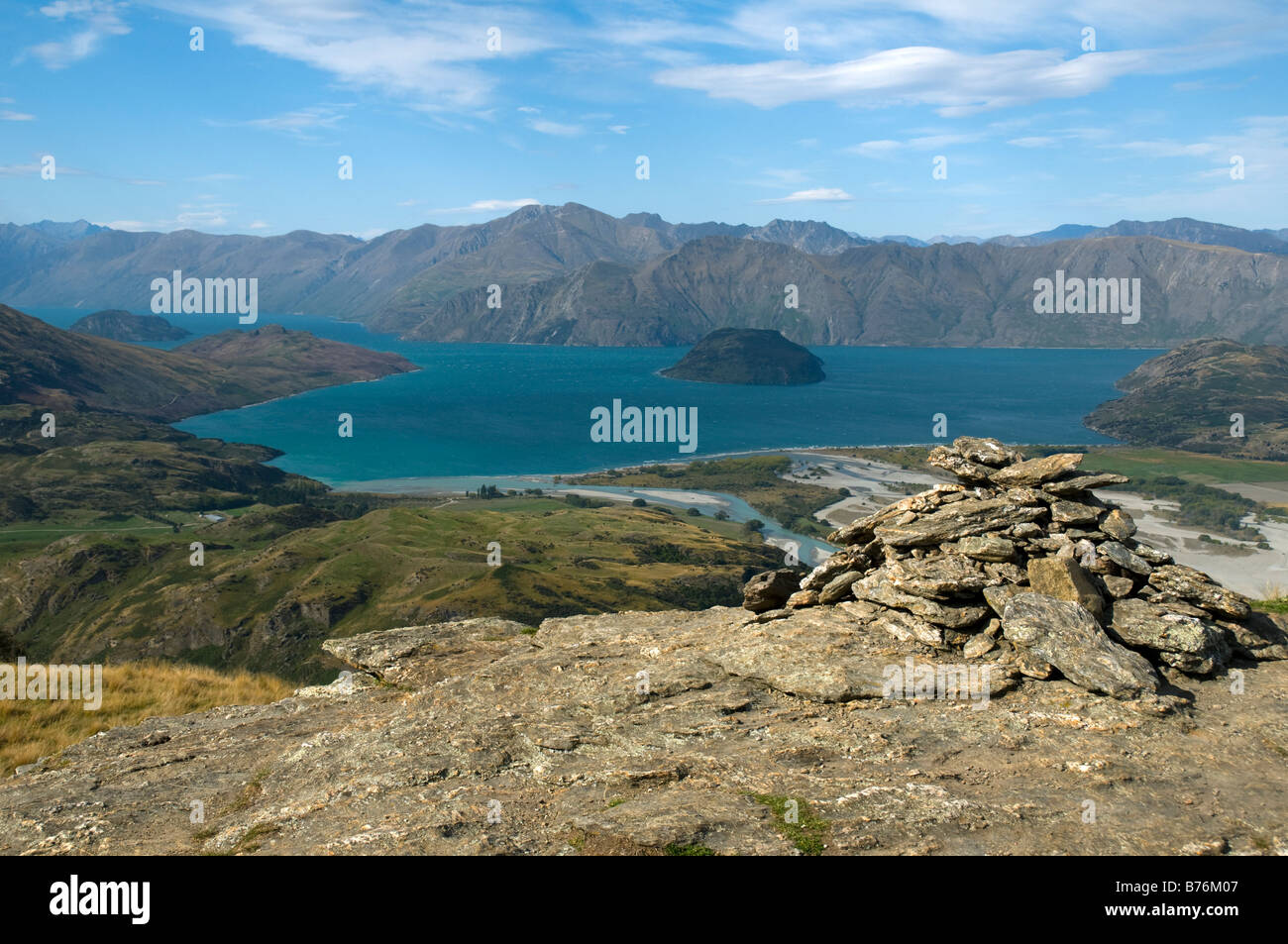 Lake Wanaka from Rocky Peak, Diamond Lake Track, near Wanaka, South ...
