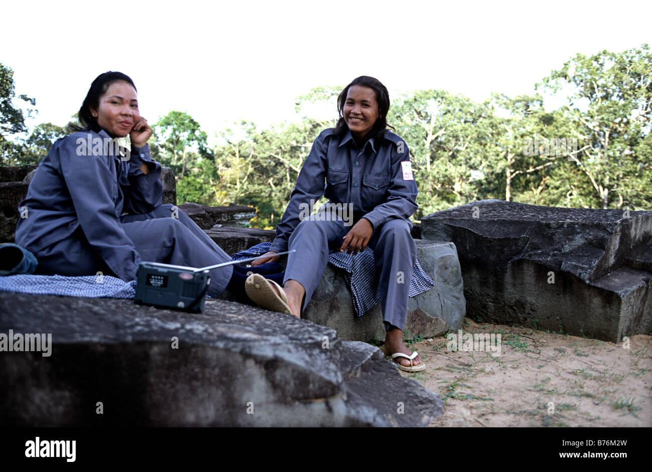 Female guards outside of Angkor Wat temples near Siem Reap Cambodia ...