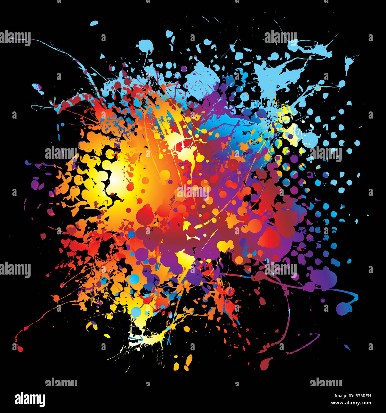 Brightly coloured ink splat design with a black background Stock Photo ...