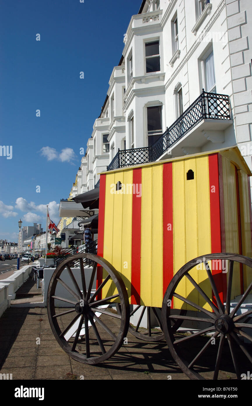 victorian bathing machine on seafront at Eastbourne, East Sussex ...