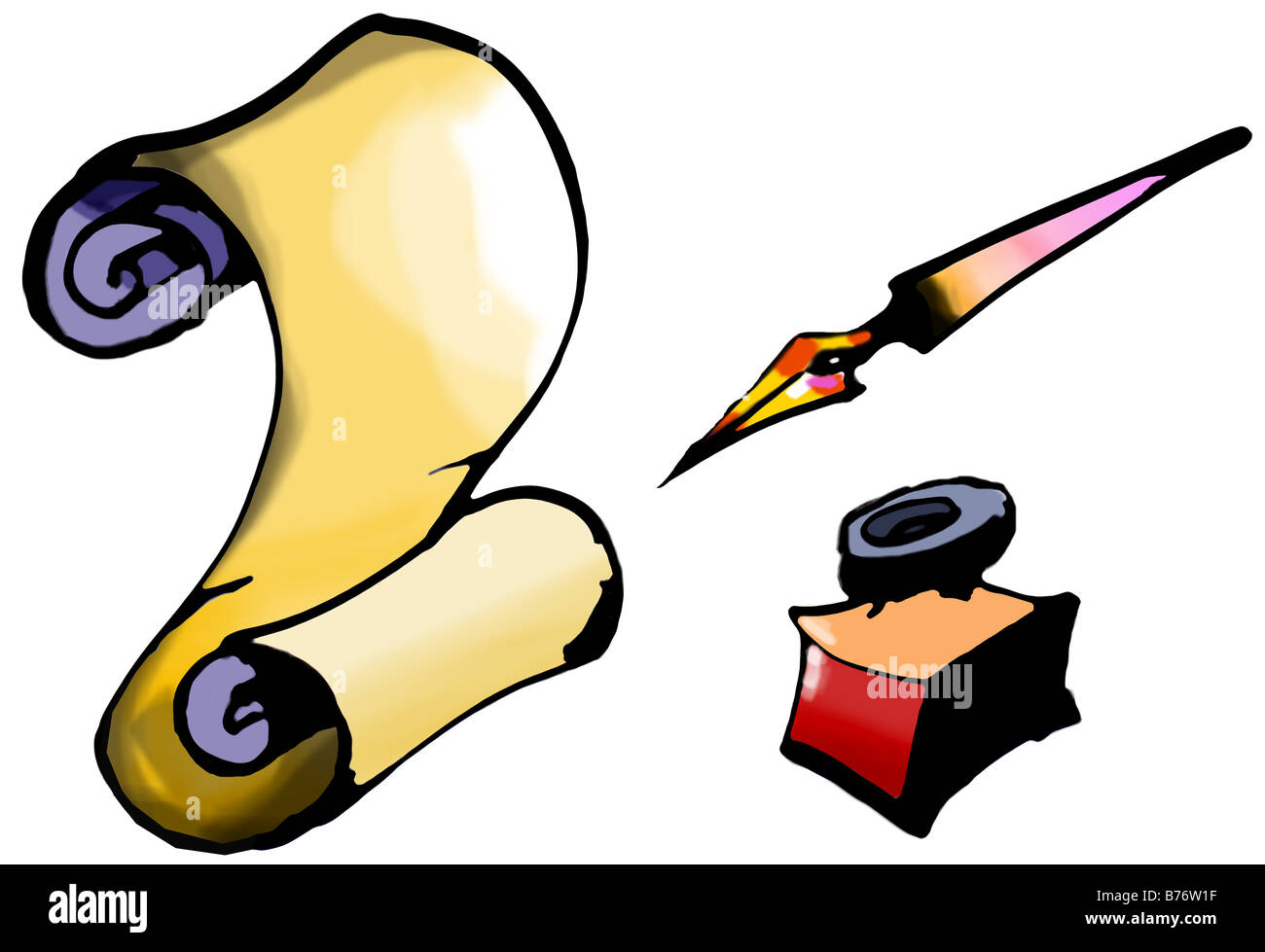 illustration of a pen , paper and ink Stock Photo - Alamy