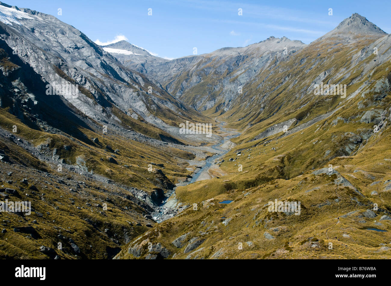 The head of Snowy Creek from the Rees Saddle, Rees Dart track, Mount ...