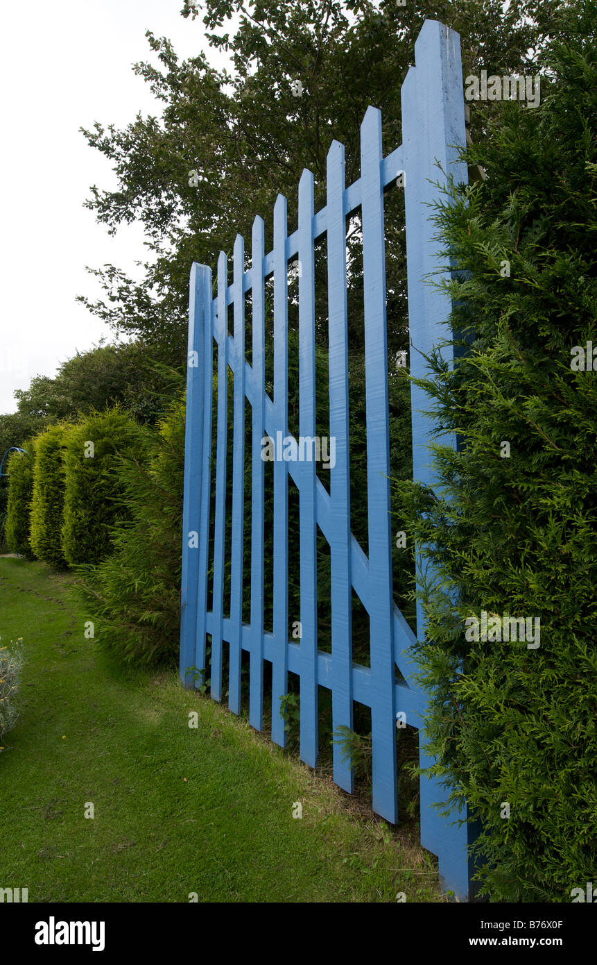 Large blue cottage gate Stock Photo - Alamy