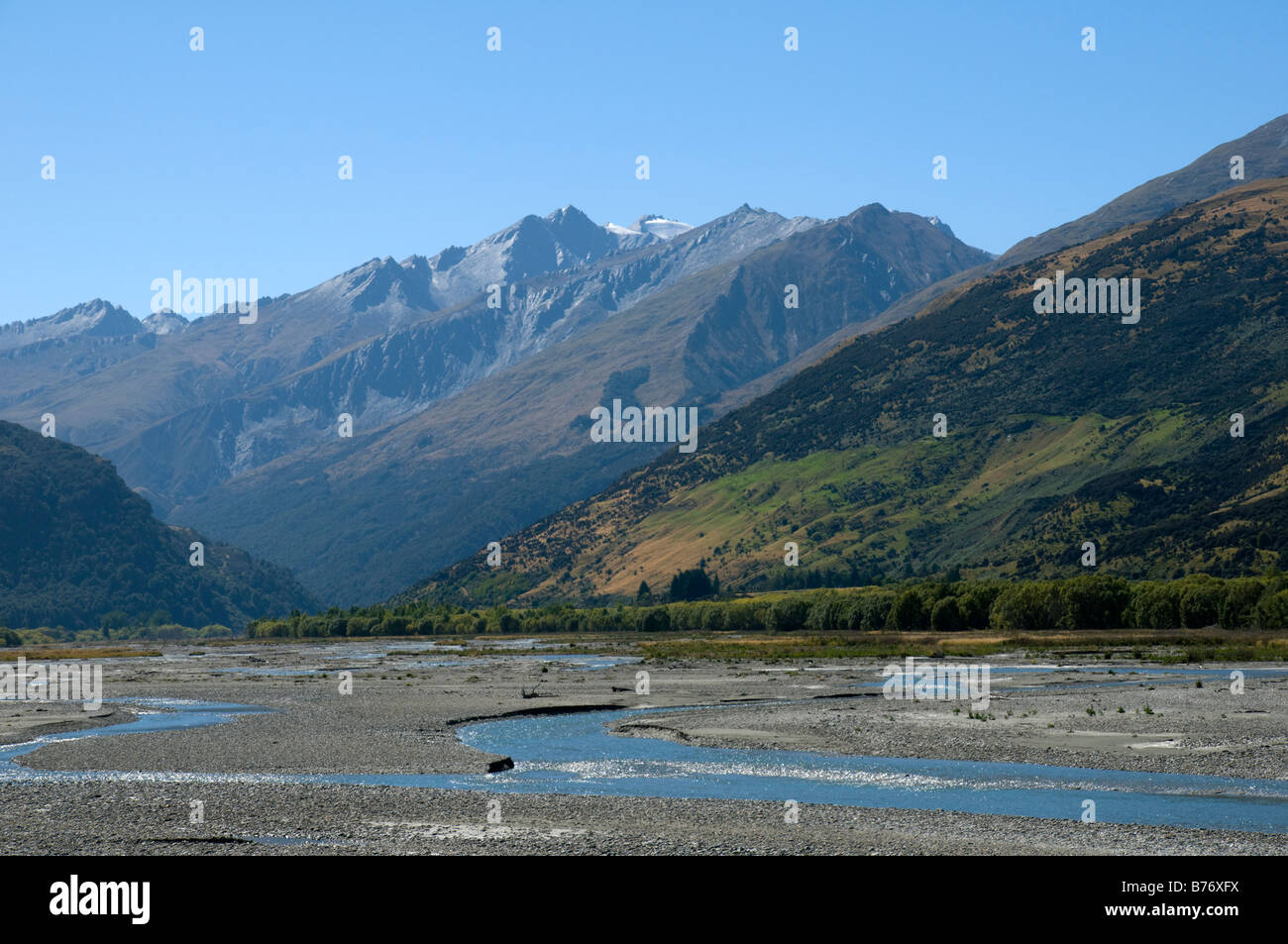 The Rees River near Glenorchy, South Island, New Zealand Stock Photo ...