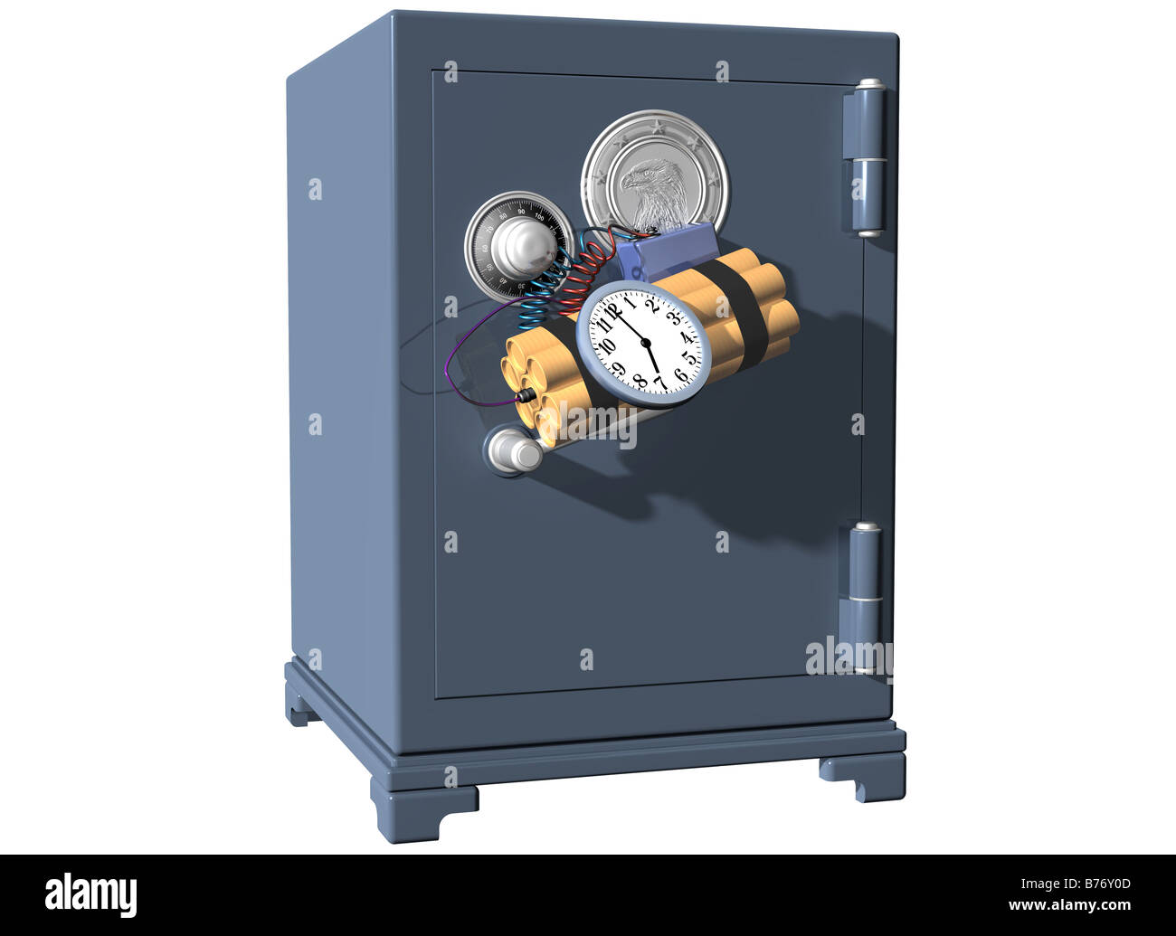 Isolated illustration of a safe being broken into using a time bomb ...