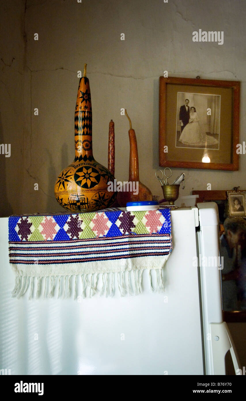 Decorated gourds and traditional woven mat in Cypriot village home near ...