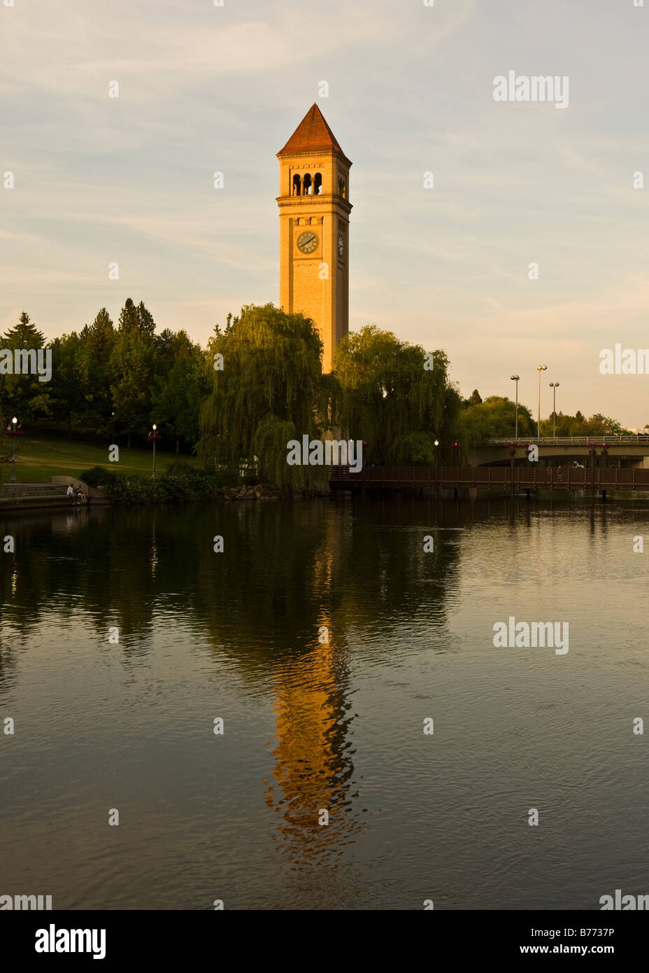 Spokane city park clock tower and city park by the river Stock Photo ...