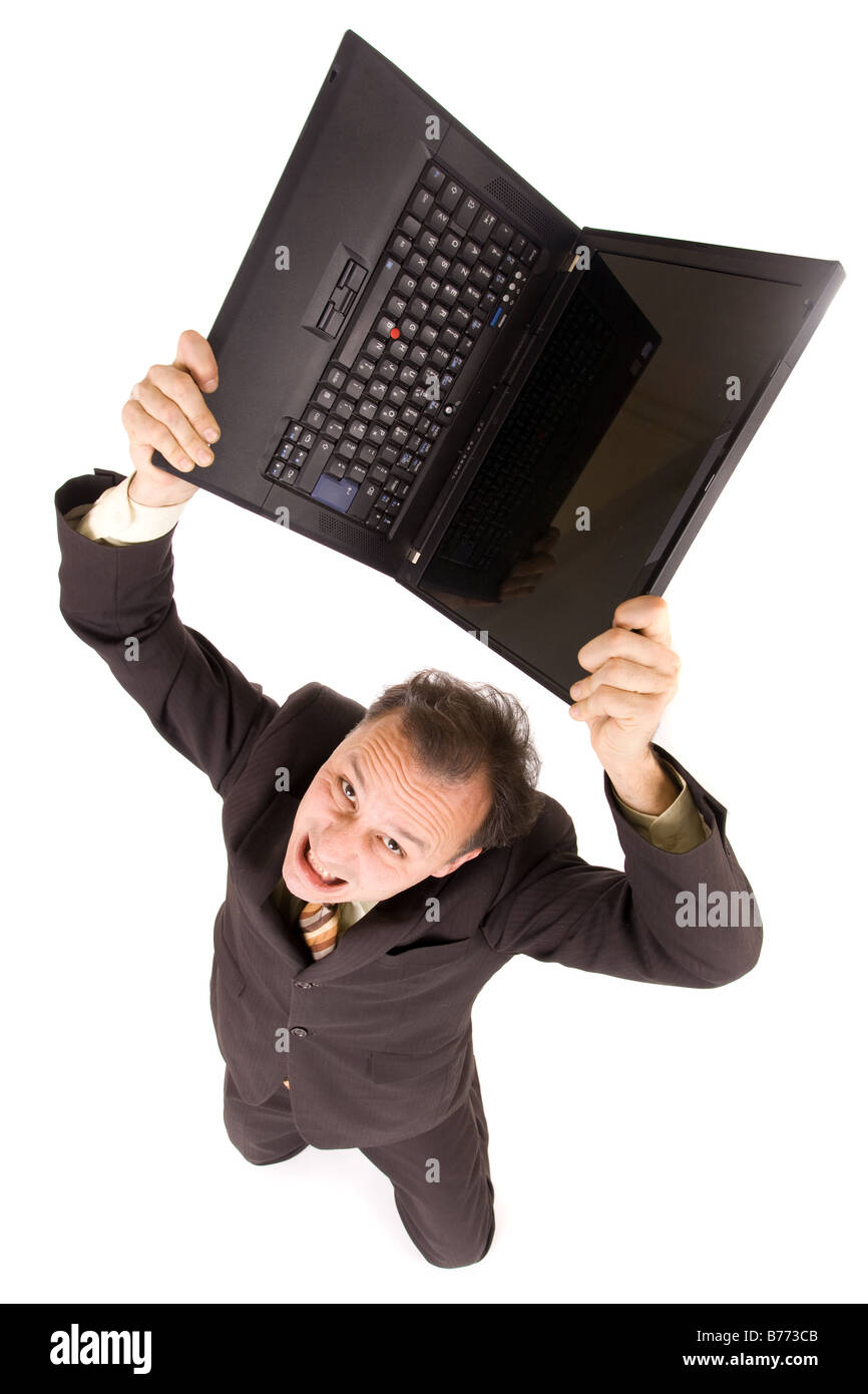very upset businessman breaking his computer Stock Photo - Alamy