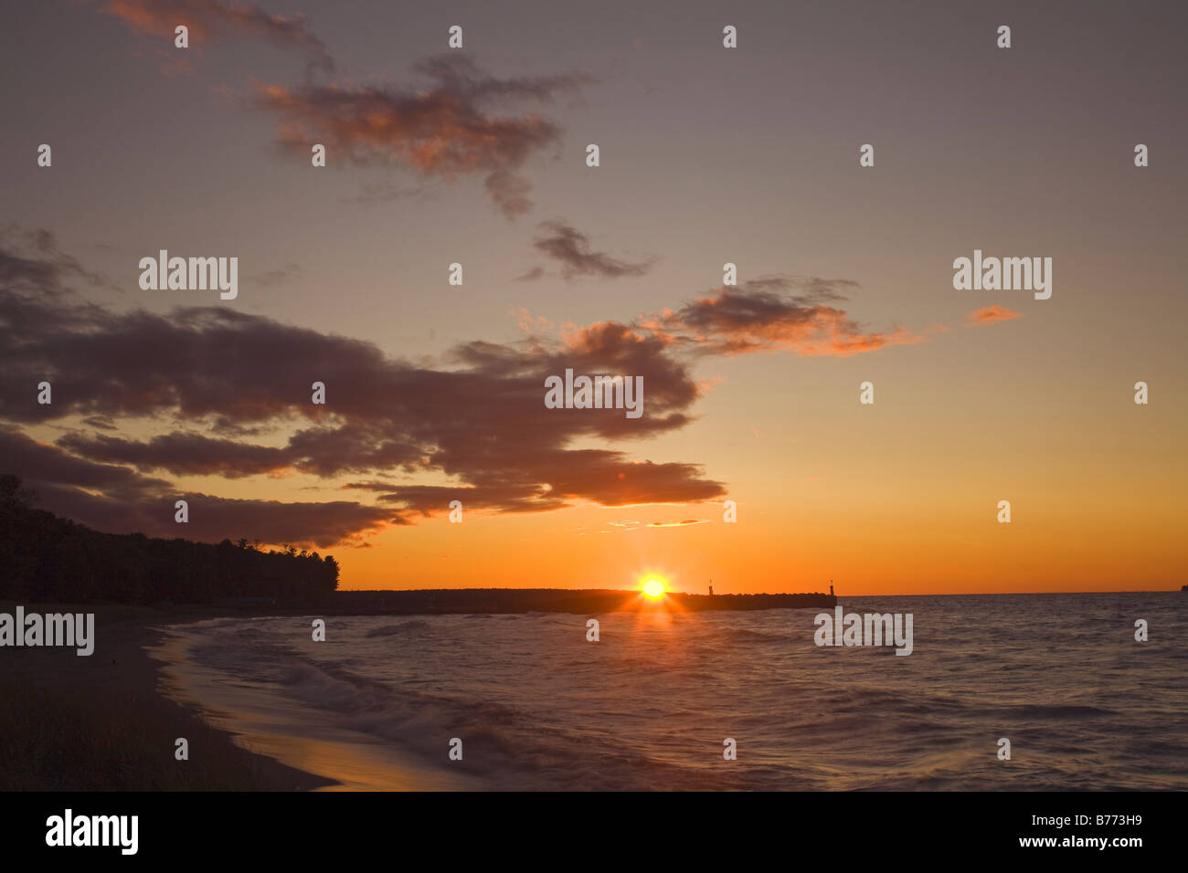WISCONSIN - Sun setting over the harbor at Little Sand Bay on Lake ...
