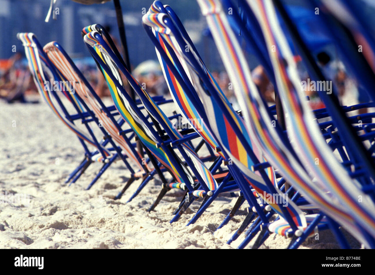 deck chairs copacabana rio de janeiro brazil Stock Photo - Alamy