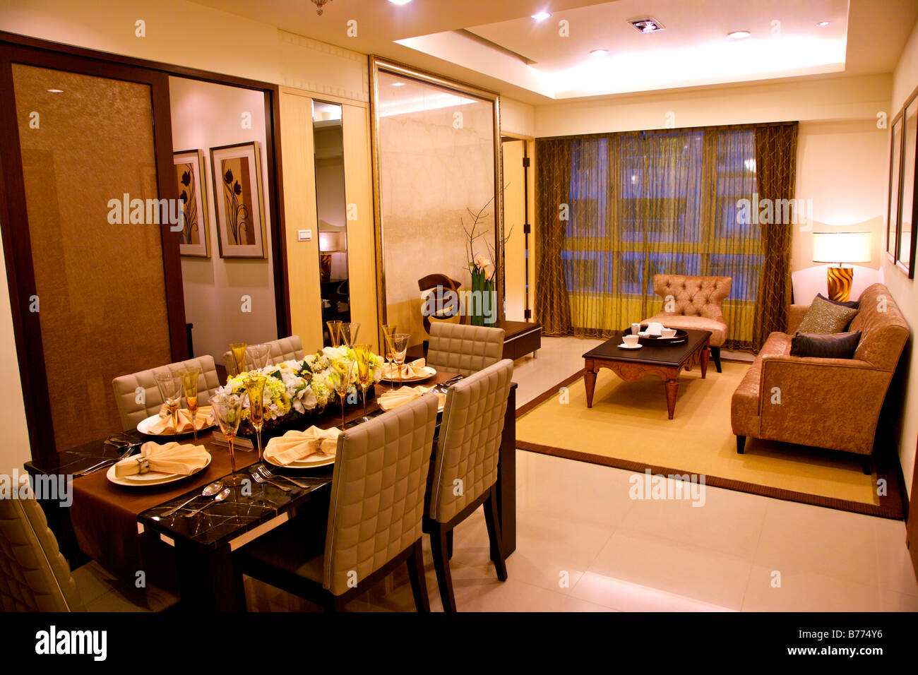 Living room and dining table Stock Photo - Alamy