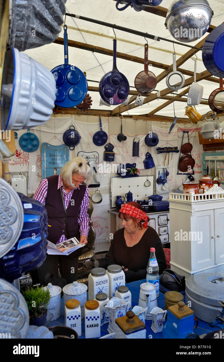 Ovens and kitchen utensils, stall on the Auer Dult market, Munich ...