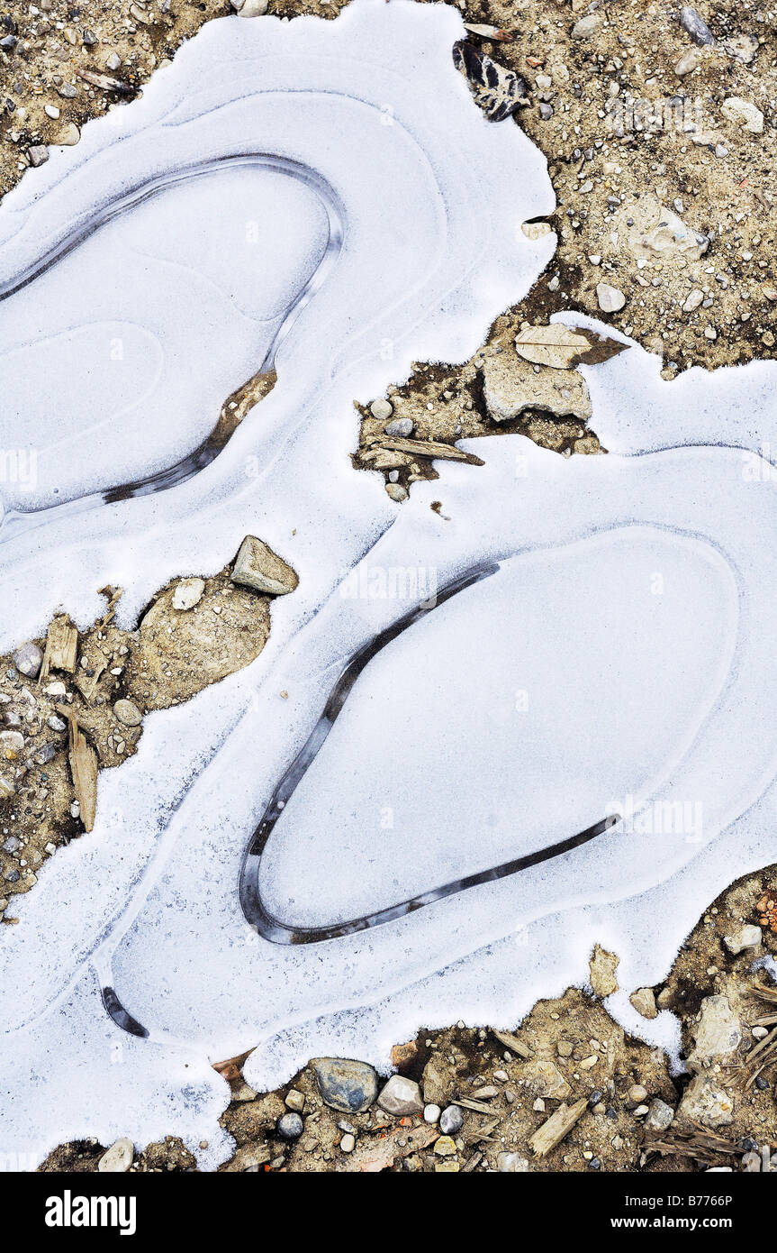 Different shapes of ice in a puddle, Bavaria, Germany, Europe Stock ...