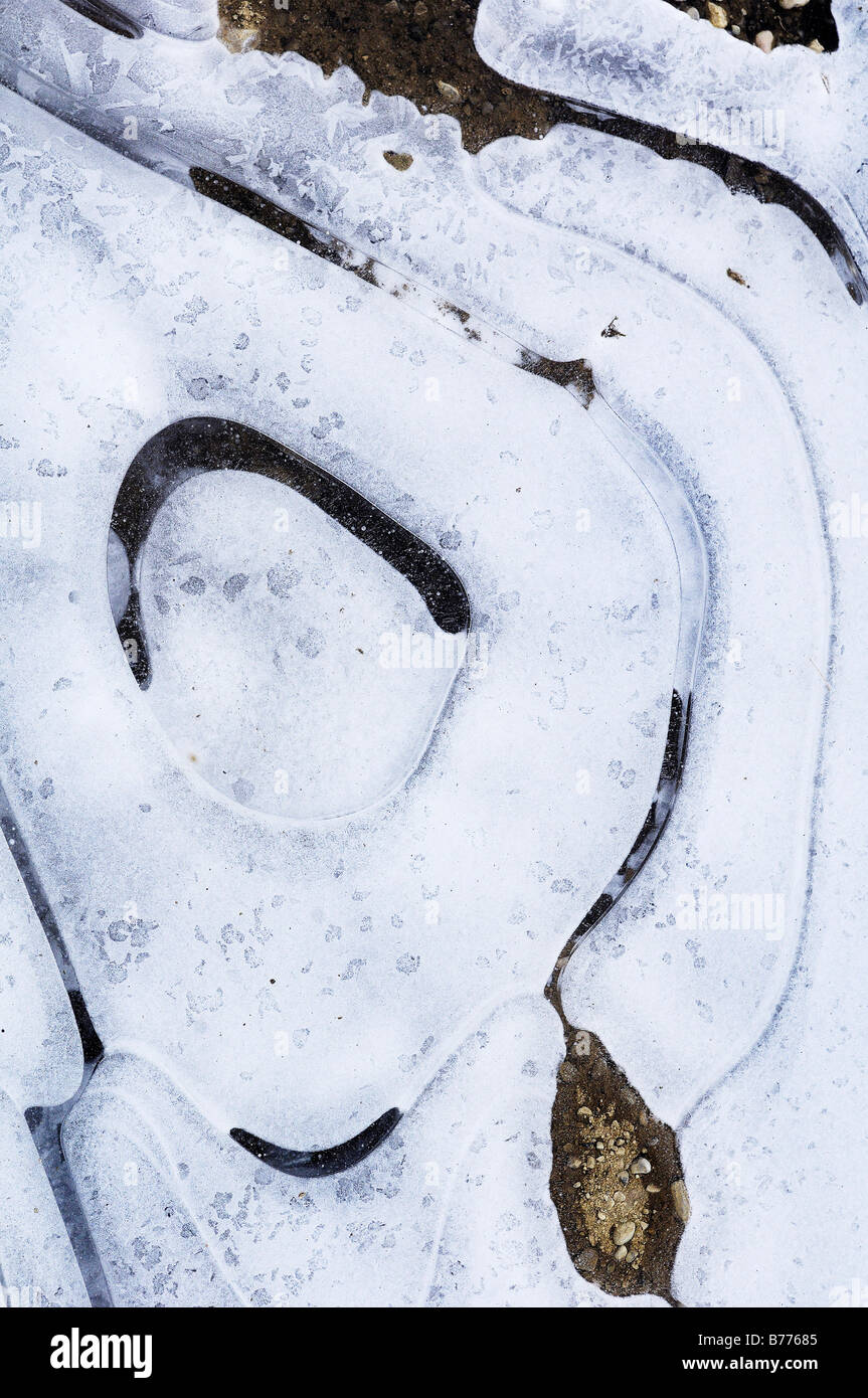 Different shapes of ice in a puddle, Bavaria, Germany, Europe Stock ...