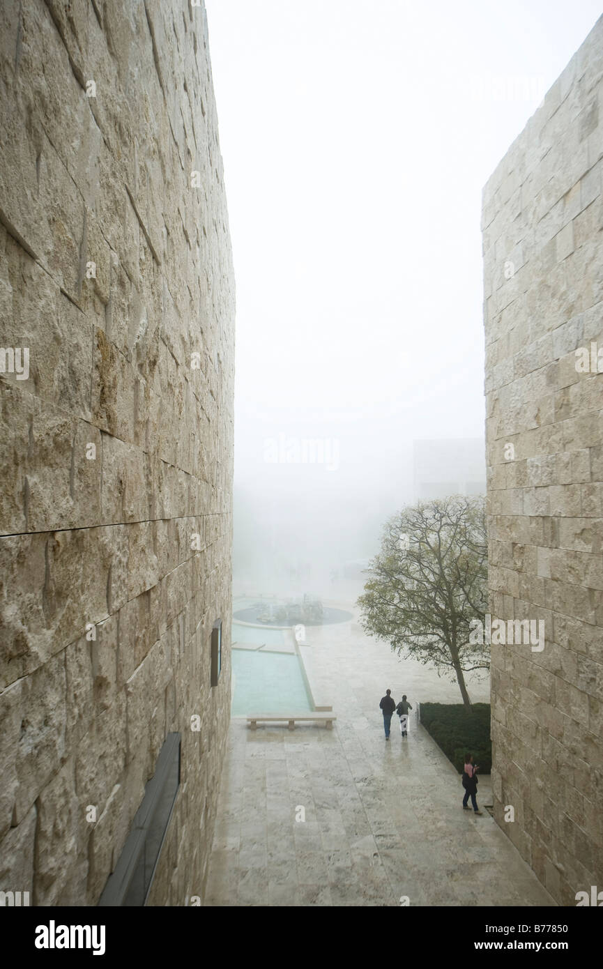 Stone walls and visitors at the J Paul Getty Museum in Los Angeles ...