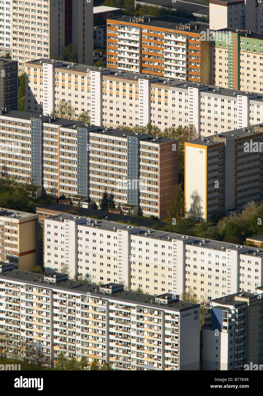Aerial photograph of high rise residential estate, prefabricated ...