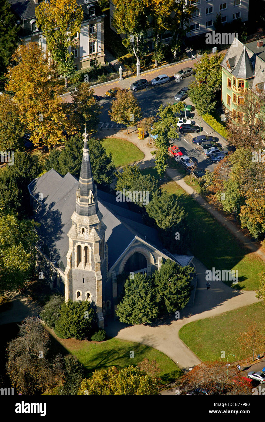 Aerial view, Stadtkirche, City Church, Mitte, Westend, Frankfurt am ...
