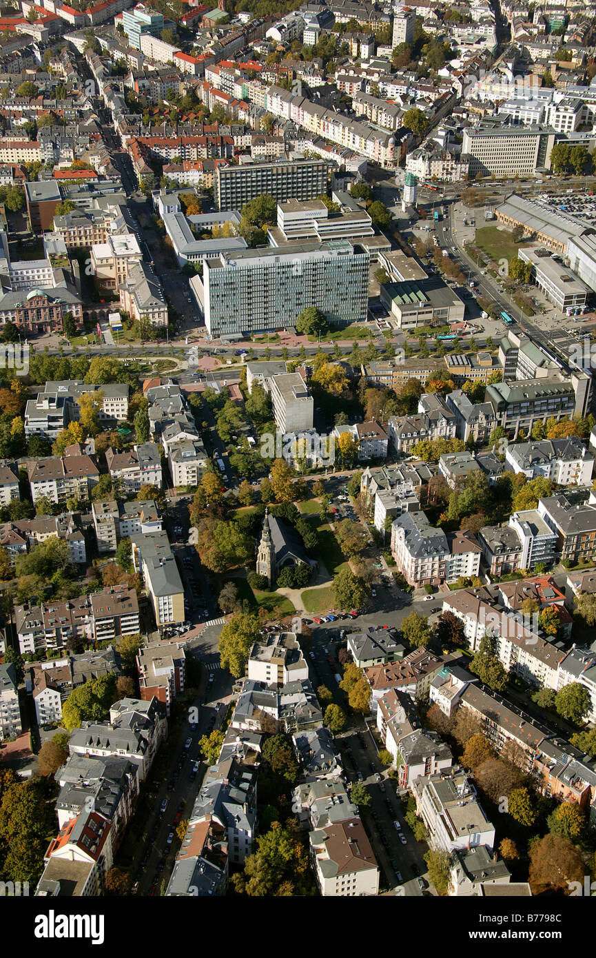 Aerial view, Stadtkirche, City Church, Mitte, Westend, Frankfurt am ...