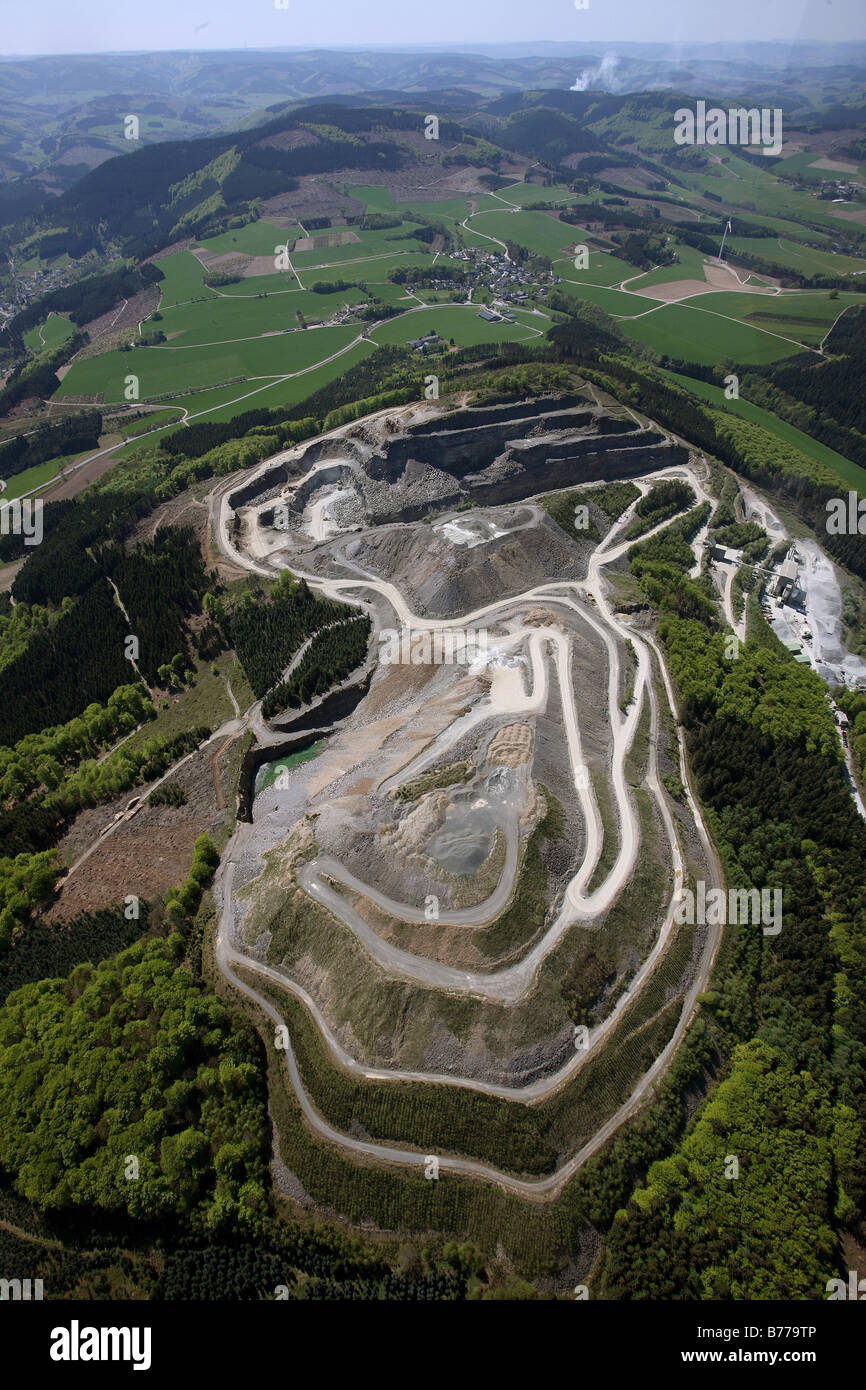 Aerial photograph, quarry, Meschede, Sauerland, North Rhine-Westphalia ...