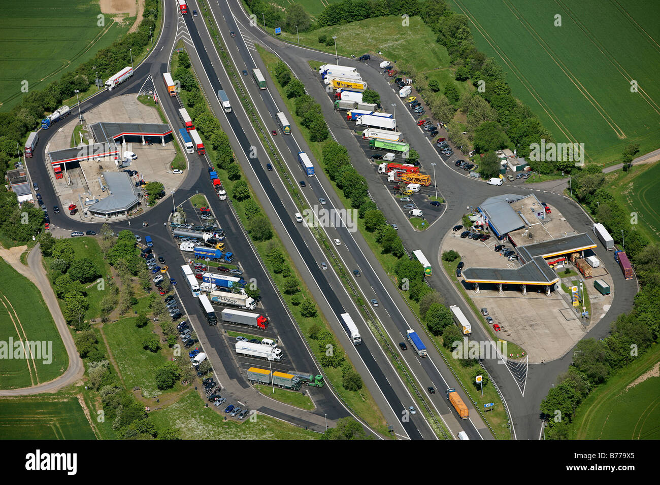 Aerial picture, Peppenhoven motorway restaurant on the motorway A61 ...