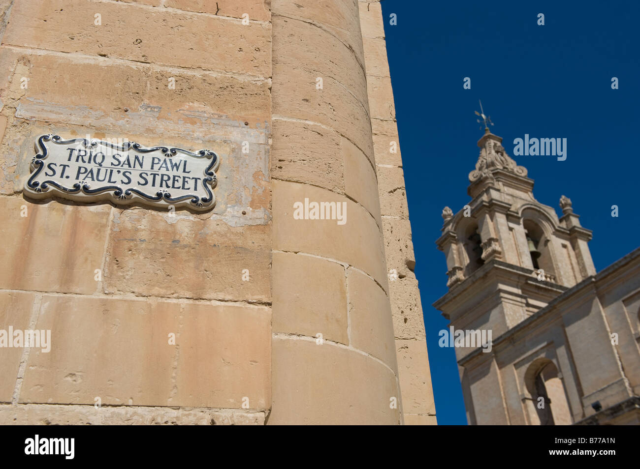 St. Paul’s Street sign and Mdina Cathedral, Malta Stock Photo - Alamy