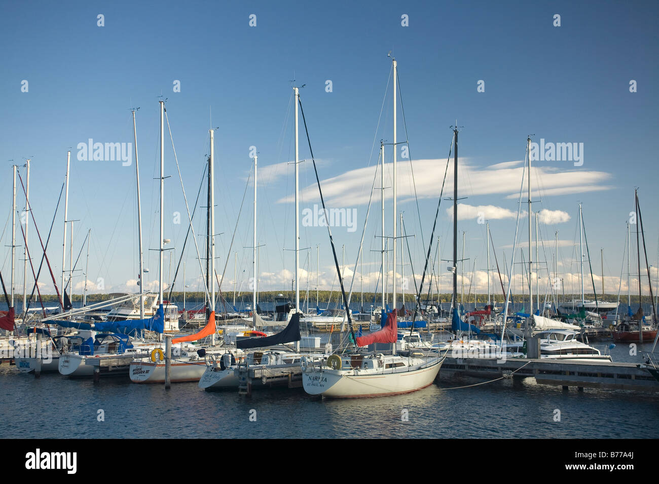 WISCONSIN - Boat docks at the city marina in Bayfield on Lake Superior ...