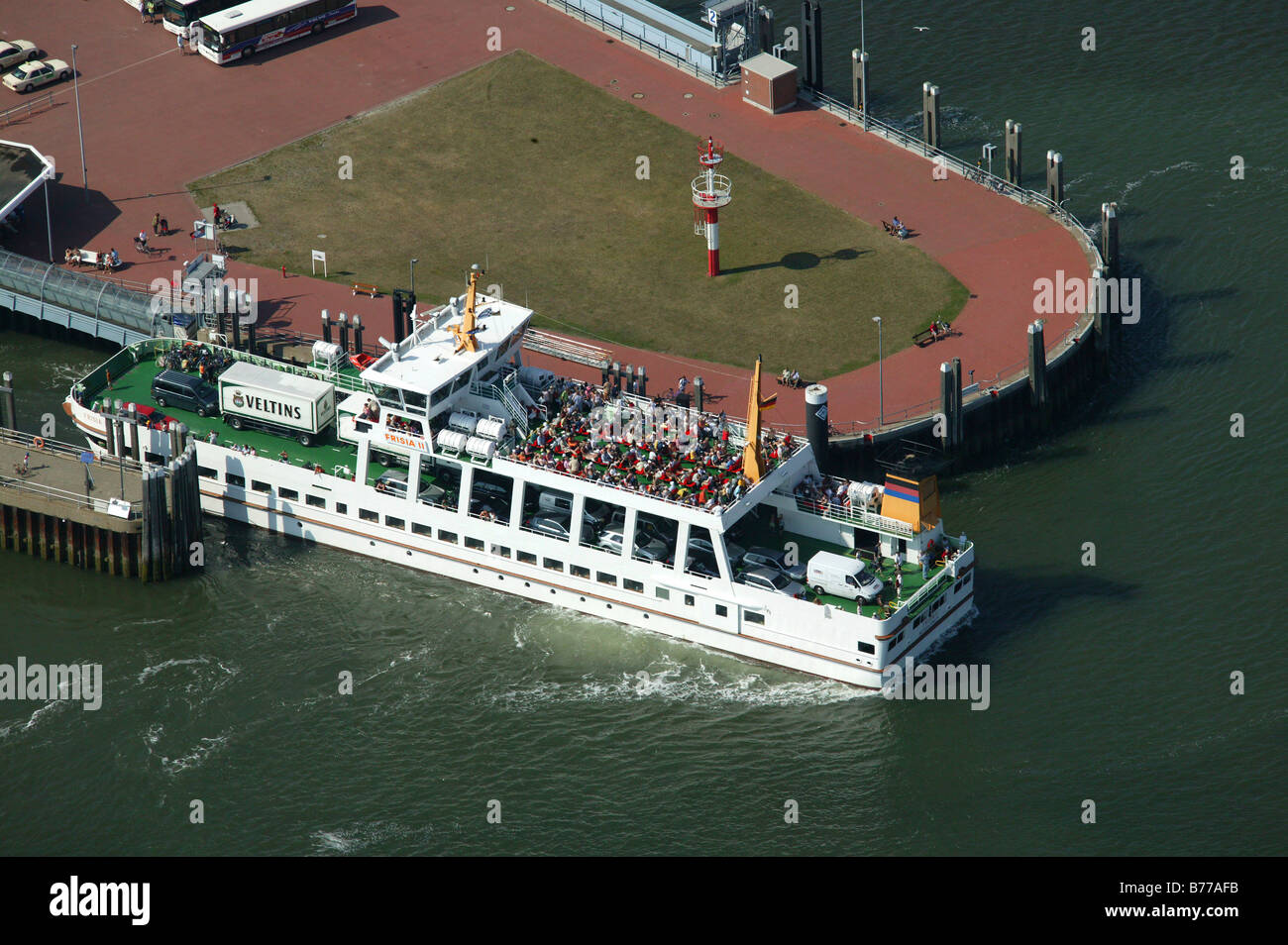 Aerial view, ferry, Norderney Island, North Sea, East Frisian Islands ...