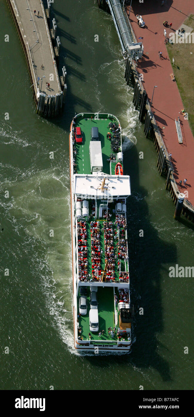 Aerial view, ferry, Norderney Island, North Sea, East Frisian Islands ...