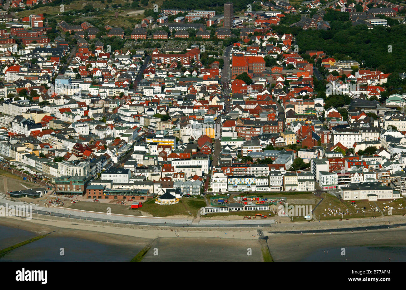 Aerial view, beach promenade, town of Norderney, North Sea, East ...