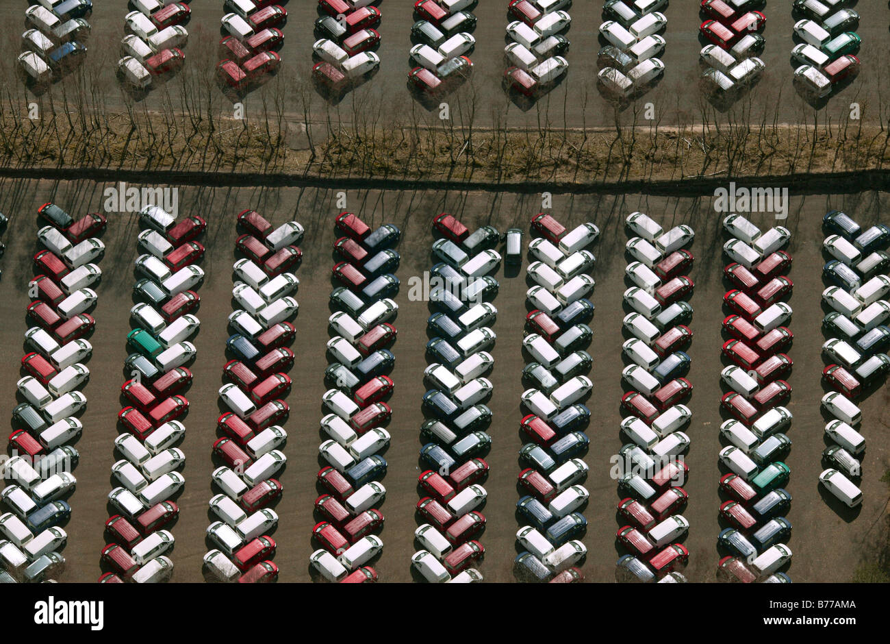 Aerial photograph, Volkswagen external storage area, T5 vans, Rheden ...