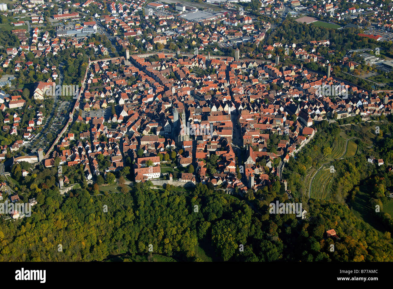Aerial photograph, Rothenburg ob der Tauber, Bavaria, Germany, Europe ...