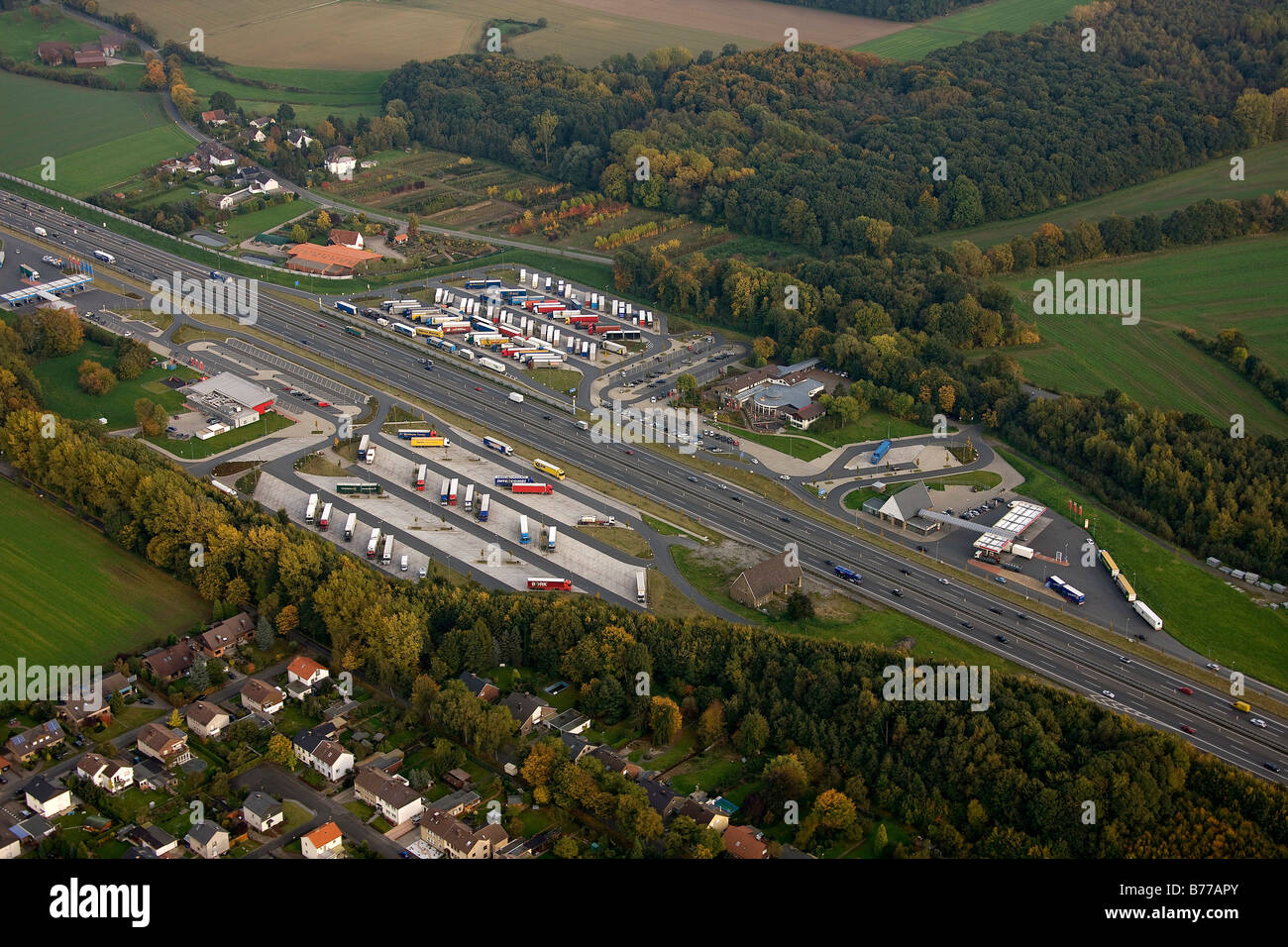 Aerial photograph, A2 Autobahn, Rhynern motorway service area, Hamm ...