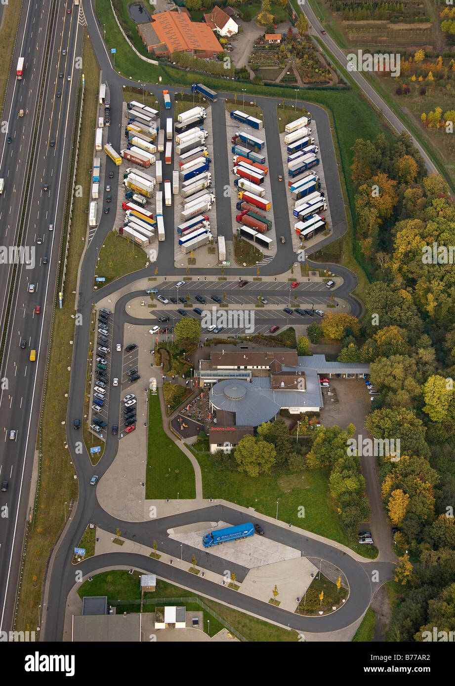 Aerial photograph, A2 Autobahn, Rhynern motorway service area, Hamm ...