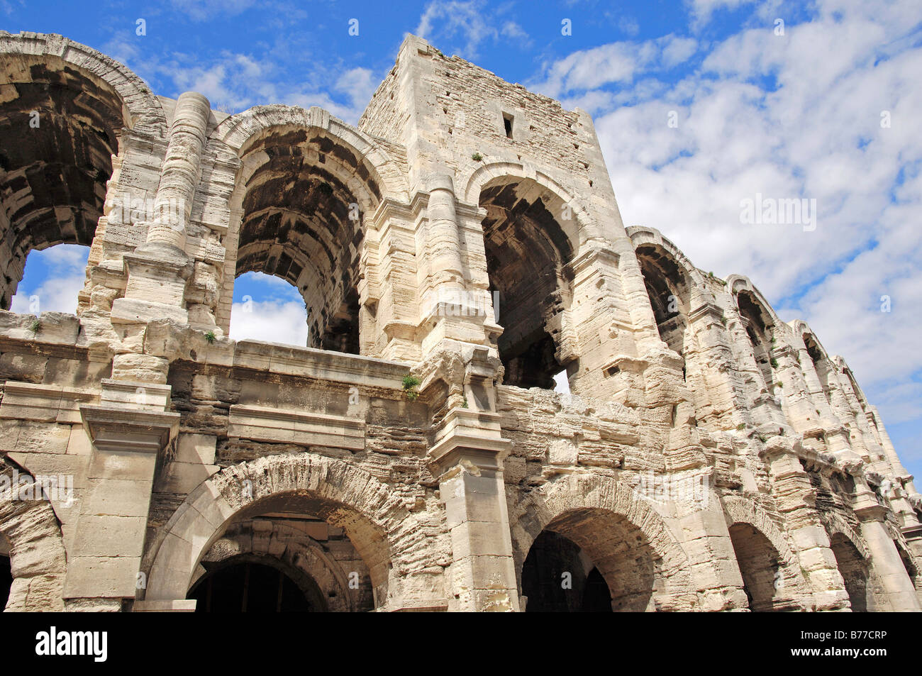 Roman amphitheatre, used as bullring, Arles, Bouches-du-Rhone, Provence-Alpes-Cote d'Azur ...