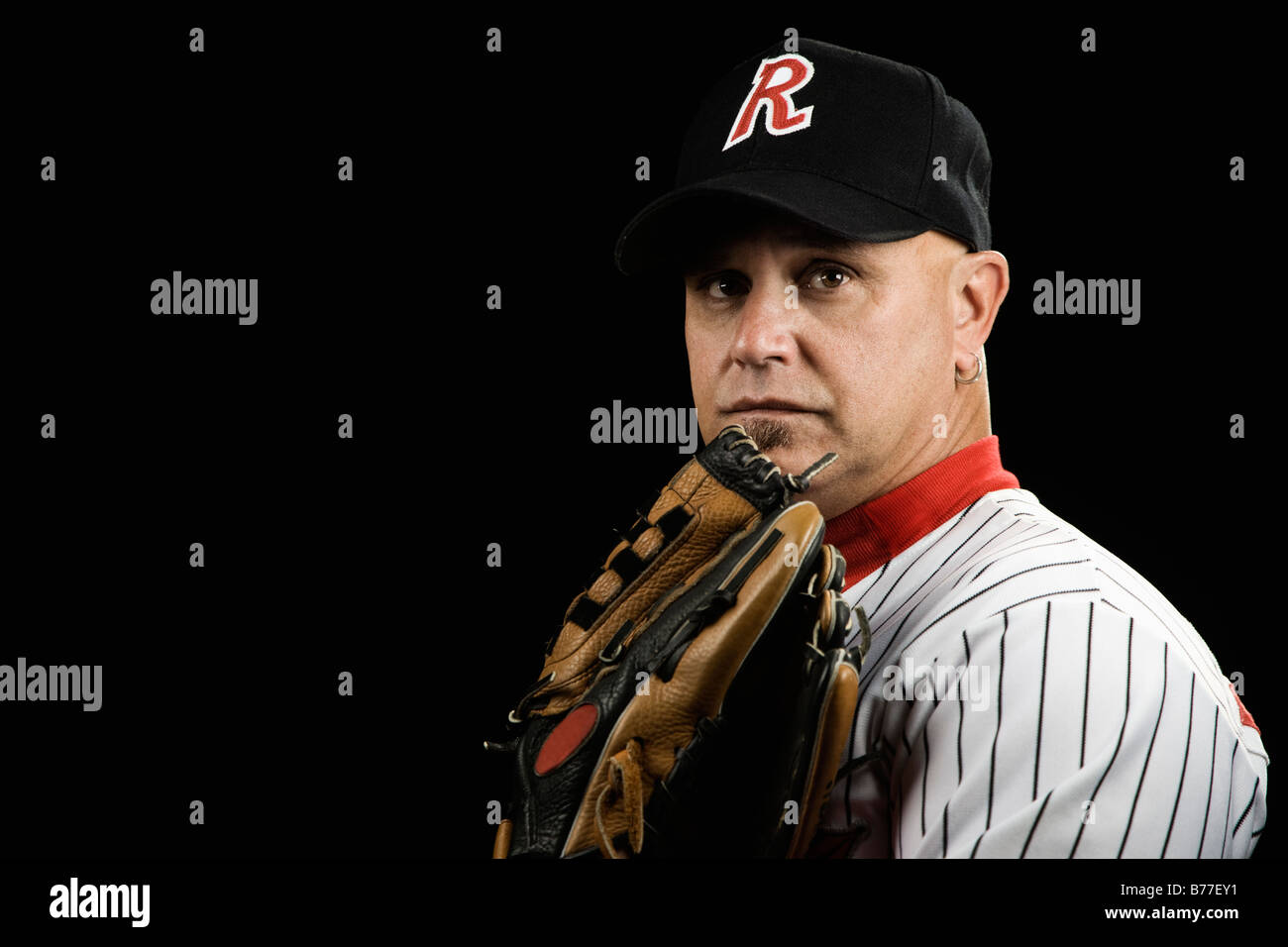 Portrait of pitcher baseball glove Stock Photo - Alamy