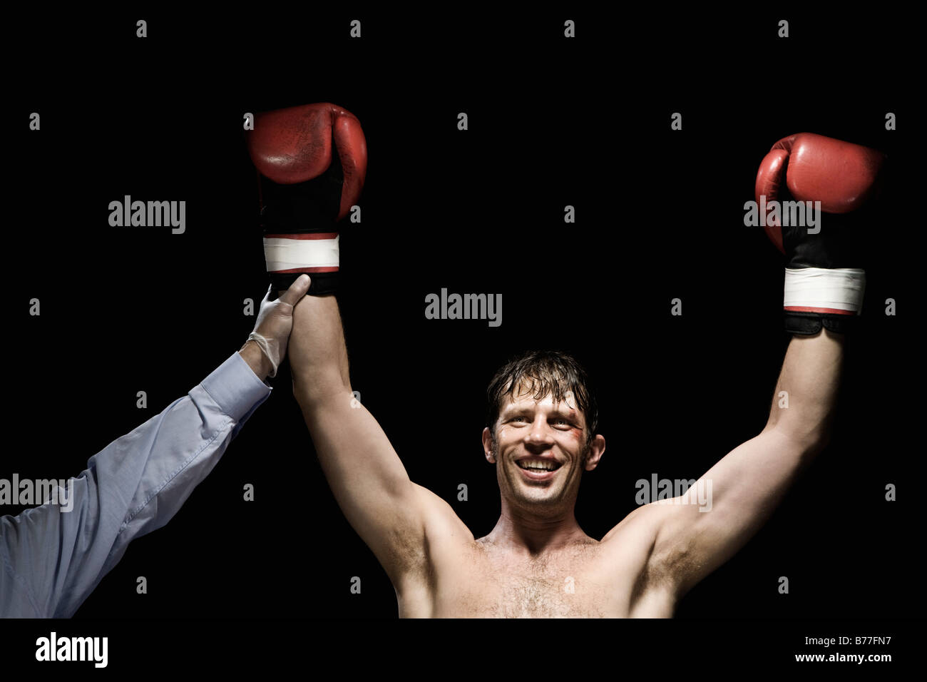 Boxer arms raised Stock Photo - Alamy