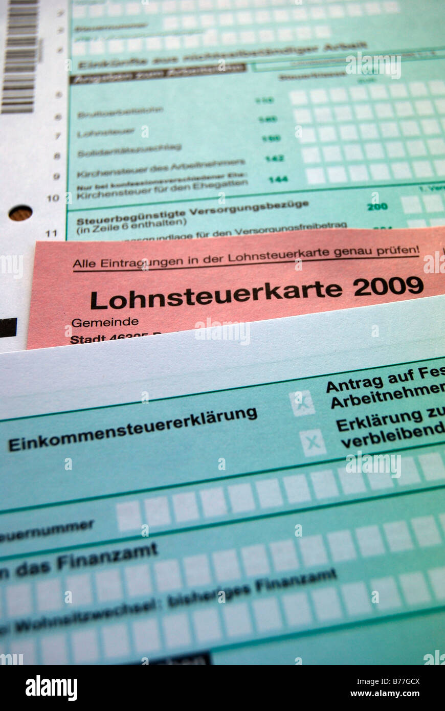 Wage tax card and tax forms Stock Photo - Alamy