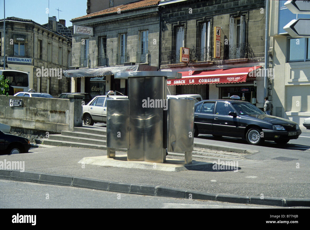 Bordeaux, France. Modern stainless steel pissoir near the Gare St Jean ...