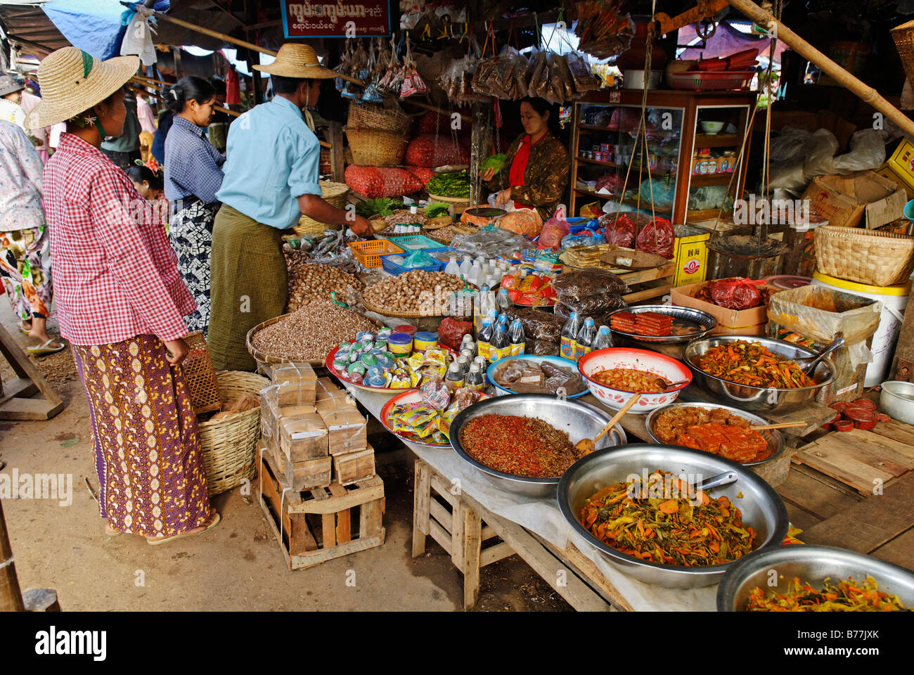 Traditional grocery market, Kachin State, Burma, Myanmar, Asia Stock ...