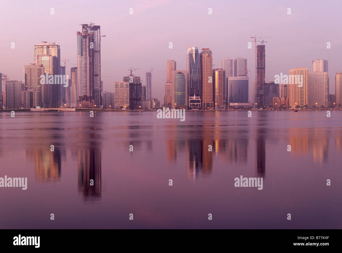 Skyline and corniche of Sharjah City, Emirate of Sharjah, United Arab ...