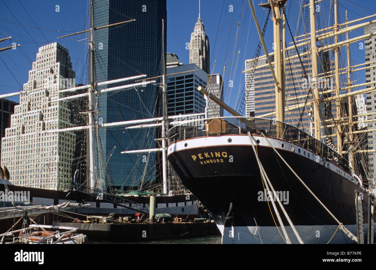 New York, barque Peking, built 1911, alongside South St. Seaport Museum ...