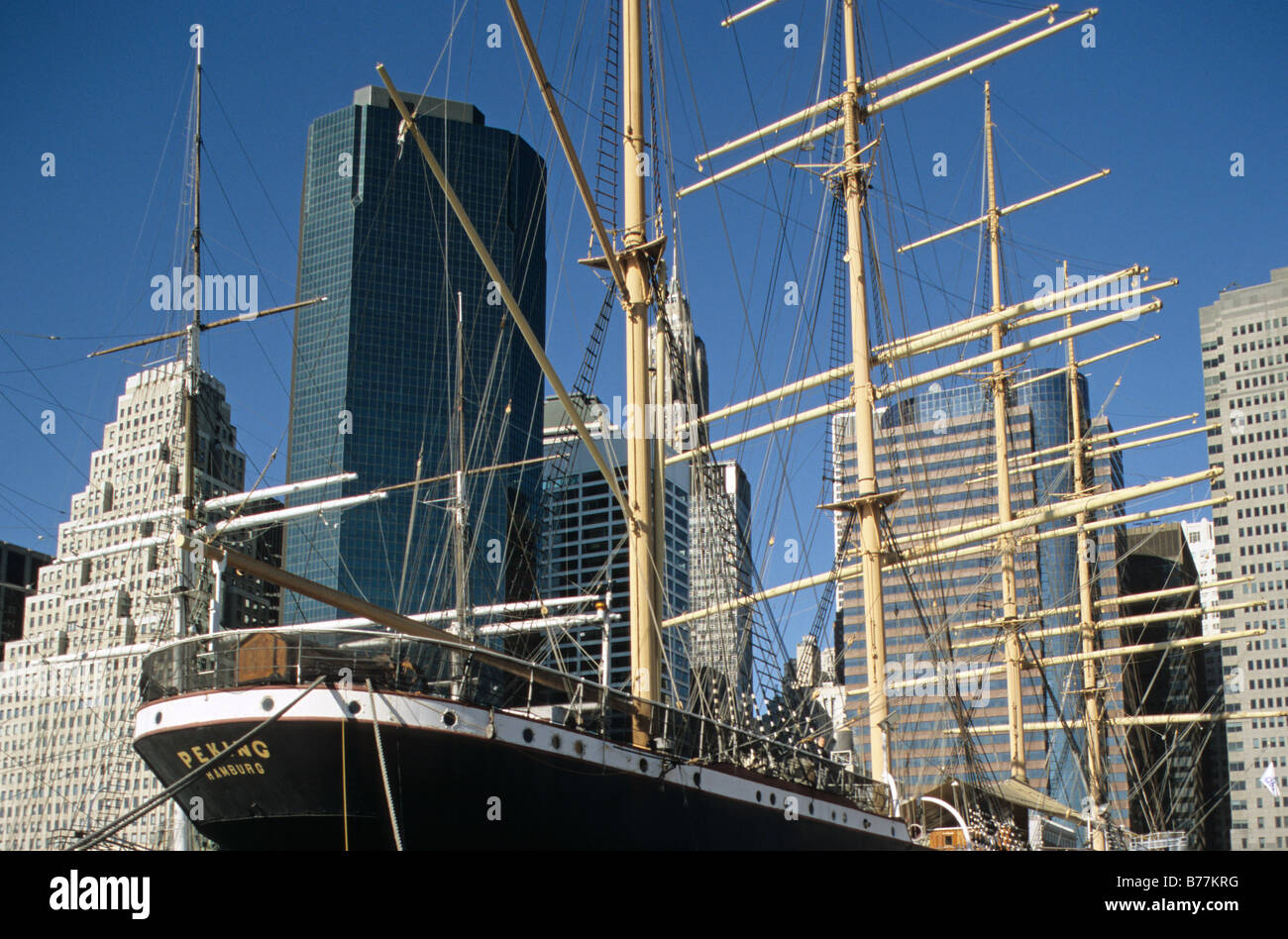 New York, barque Peking, built 1911, alongside South St. Seaport Museum ...