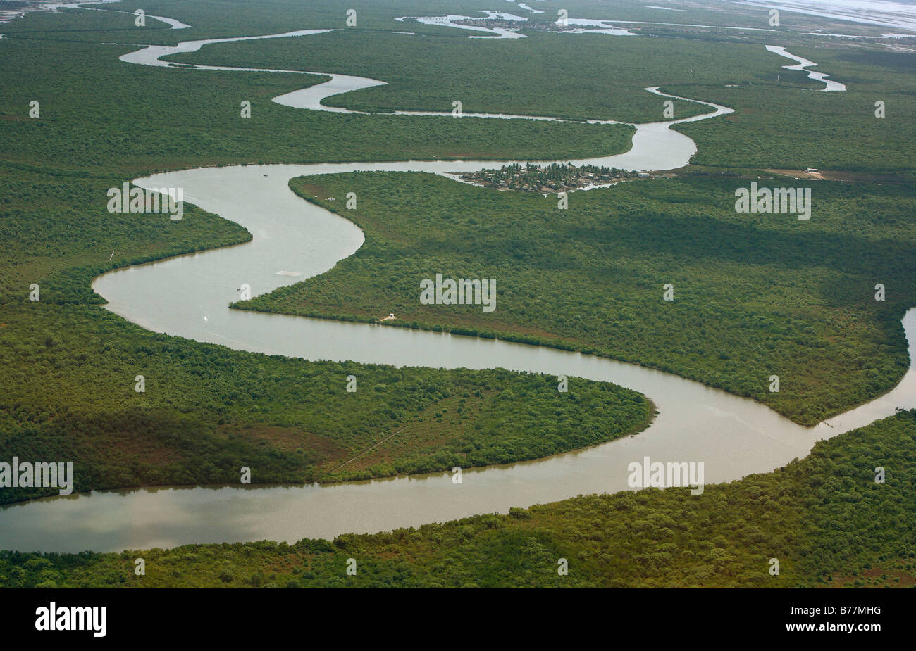 Aerial view of river in grassland ; Andhra Pradesh ; India Stock Photo ...