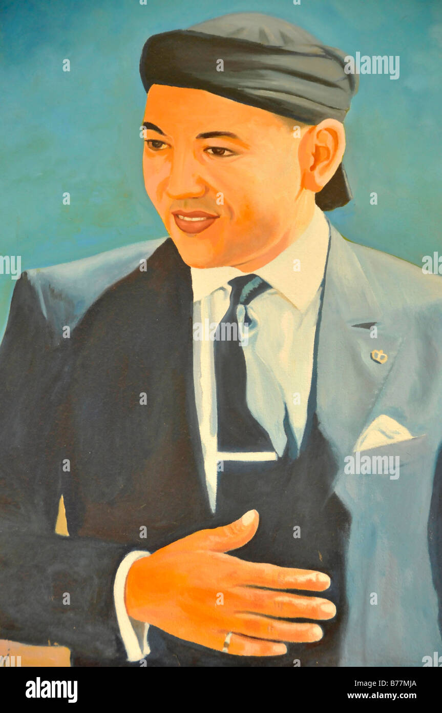 Portrait of King Mohammed VI in a cafe, Marrakech, Morocco, Africa ...