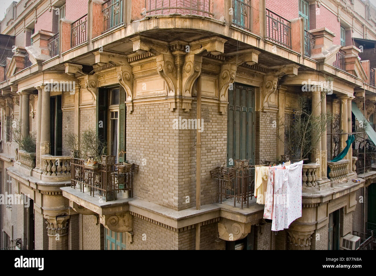 Balconies of a house in the centre of Cairo, Egypt, Africa Stock Photo ...