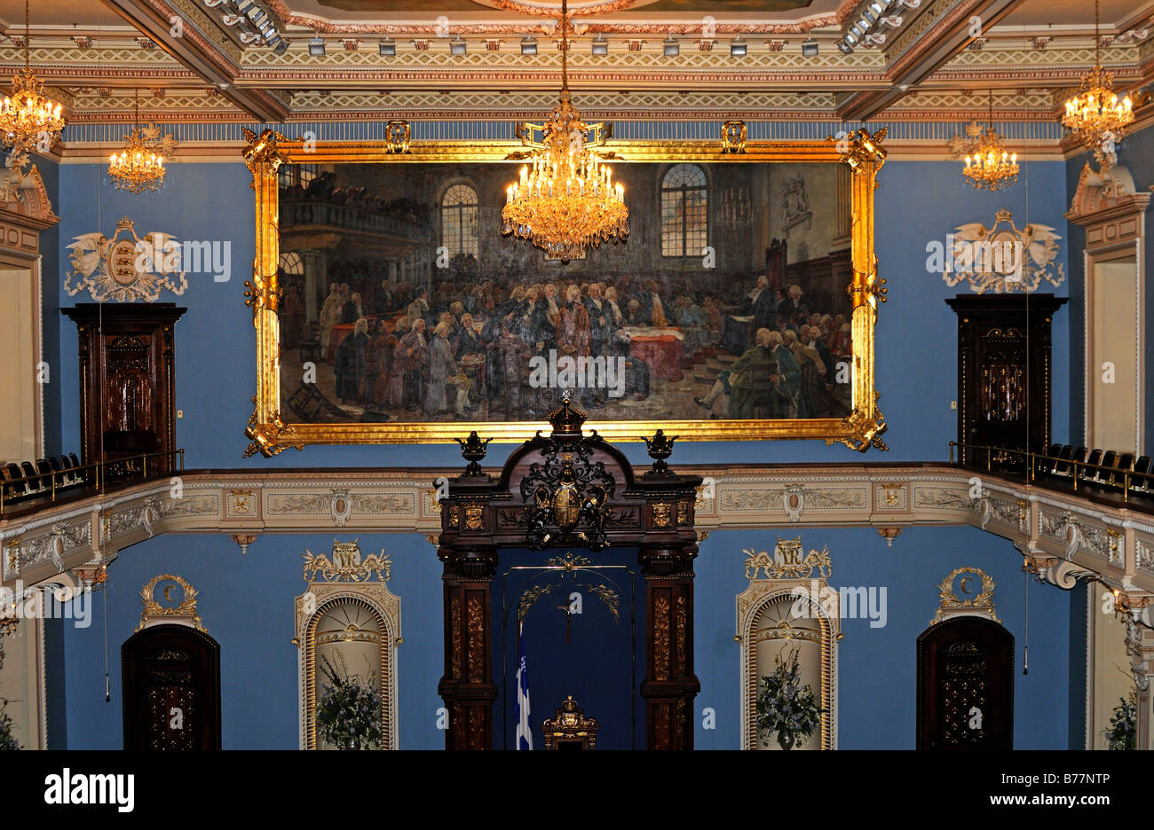 Rich decoration in the parliament assembly room, Hotel du Parlement ...