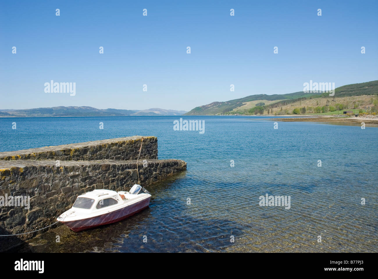 Boat at Pier Otter Ferry Argyll & Bute Scotland Stock Photo - Alamy